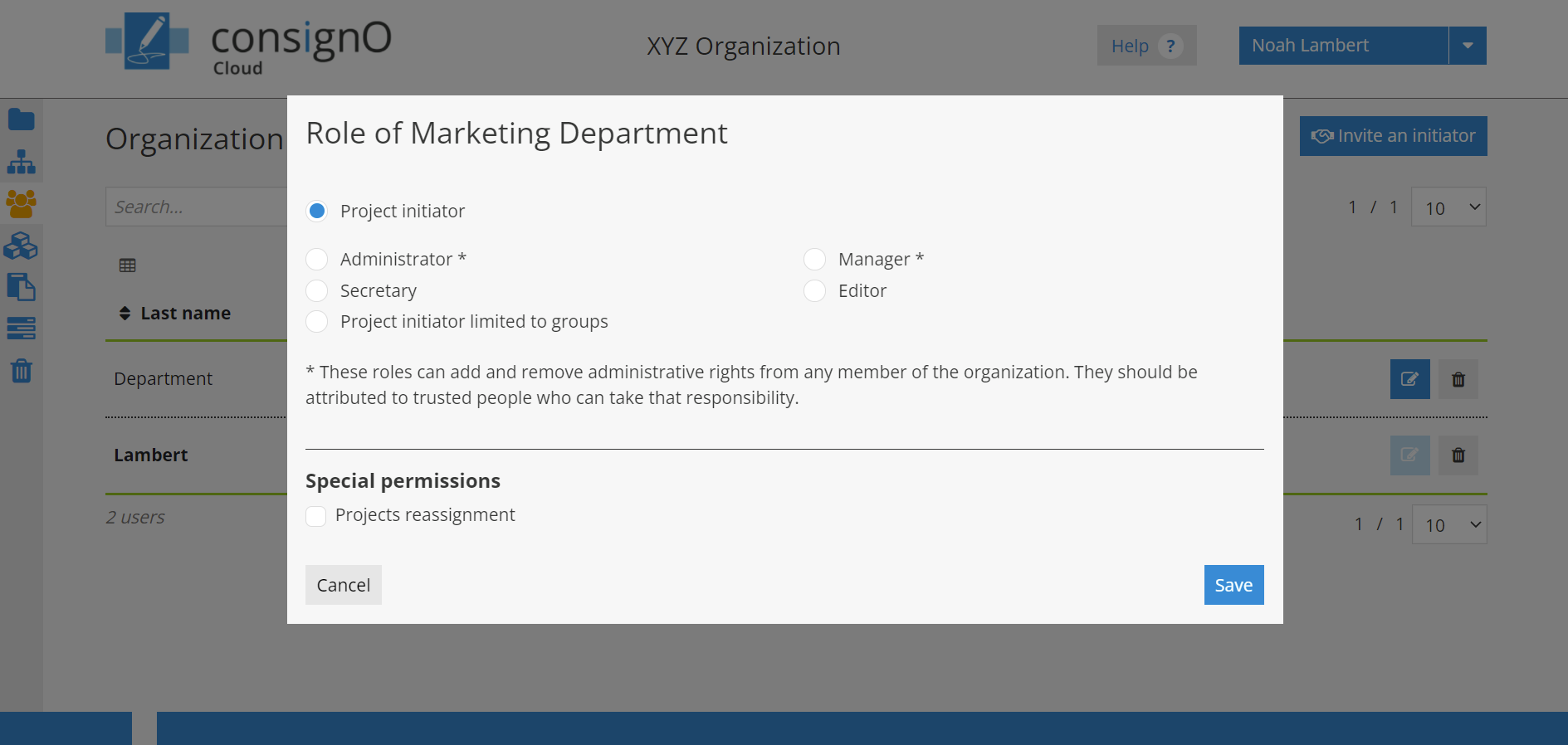 Re-assignment of project – ConsignO Cloud