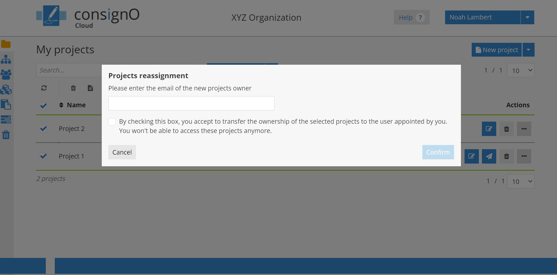 Re-assignment of project – ConsignO Cloud